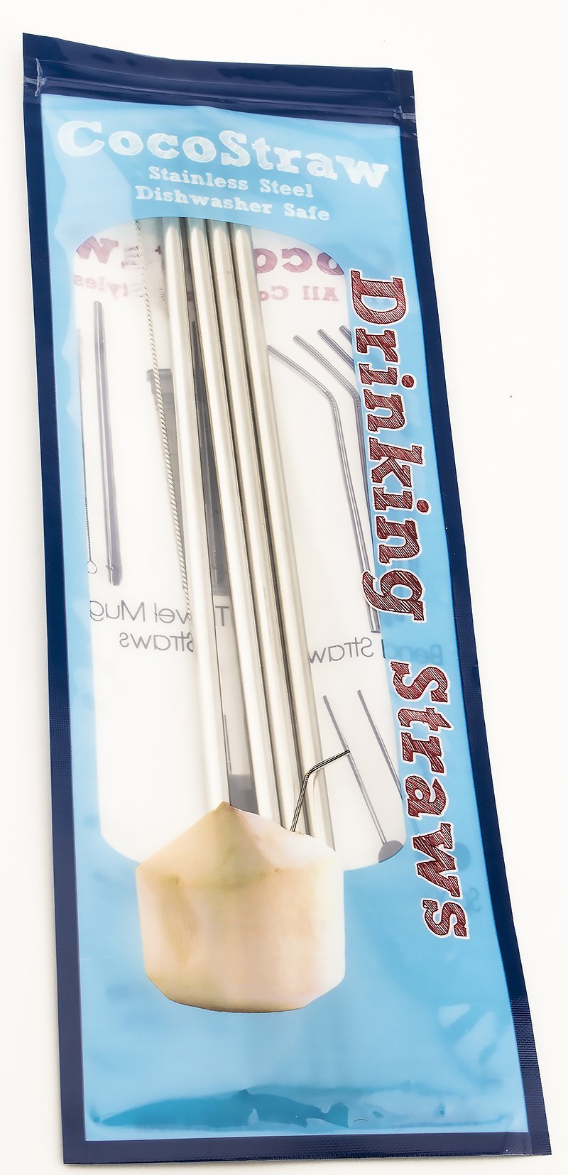 CocoDrill Coconut Opener Tool + 5 Reusable Straws -COMBO PACK - Stainless Steel Drinking - 1 metal straw + Cleaner - Eco Friendly, SAFE, NON-TOXIC