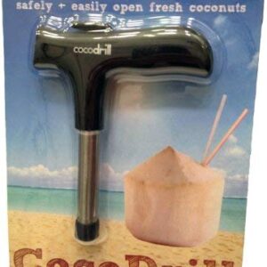 CocoDrill Coconut Opener Tool + 5 Reusable Straws -COMBO PACK - Stainless Steel Drinking - 1 metal straw + Cleaner - Eco Friendly, SAFE, NON-TOXIC