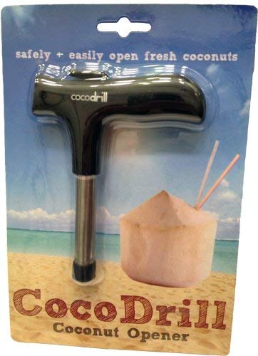 CocoDrill Coconut Opener Tool + 5 Reusable Straws -COMBO PACK - Stainless Steel Drinking - 1 metal straw + Cleaner - Eco Friendly, SAFE, NON-TOXIC