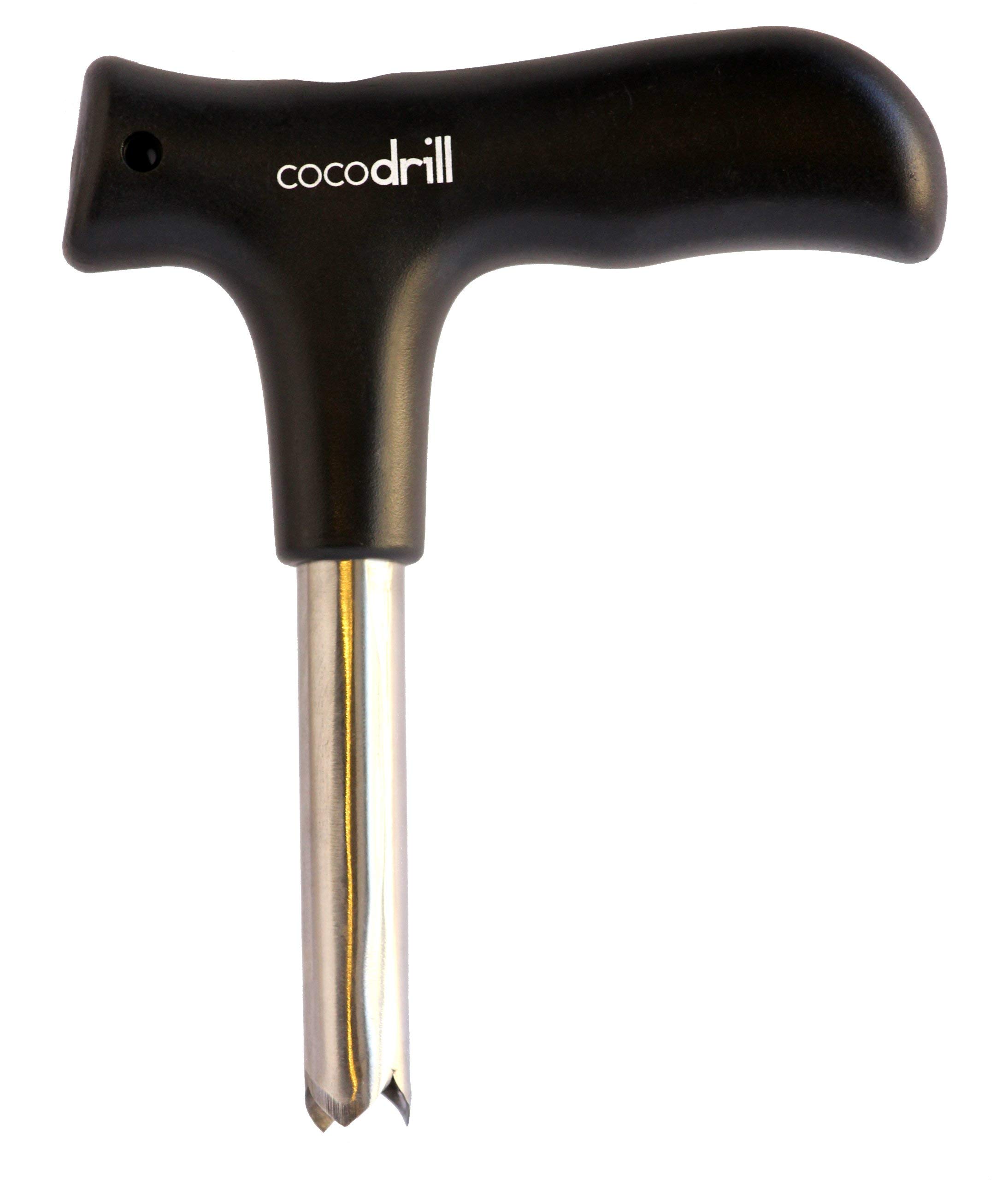 CocoDrill Coconut Opener Tool + 5 Reusable Straws -COMBO PACK - Stainless Steel Drinking - 1 metal straw + Cleaner - Eco Friendly, SAFE, NON-TOXIC