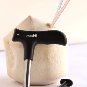 CocoDrill Coconut Opener Tool + 5 Reusable Straws -COMBO PACK - Stainless Steel Drinking - 1 metal straw + Cleaner - Eco Friendly, SAFE, NON-TOXIC