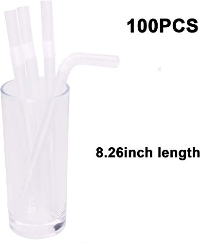 Mini Skater 8.26 inch Plastic Clear Thick Drinking Straws Individually Wrapped PP Material Flexible Drinks Straws for Milkshake Bubble & Tea Soda Smoothies,Pack of 100