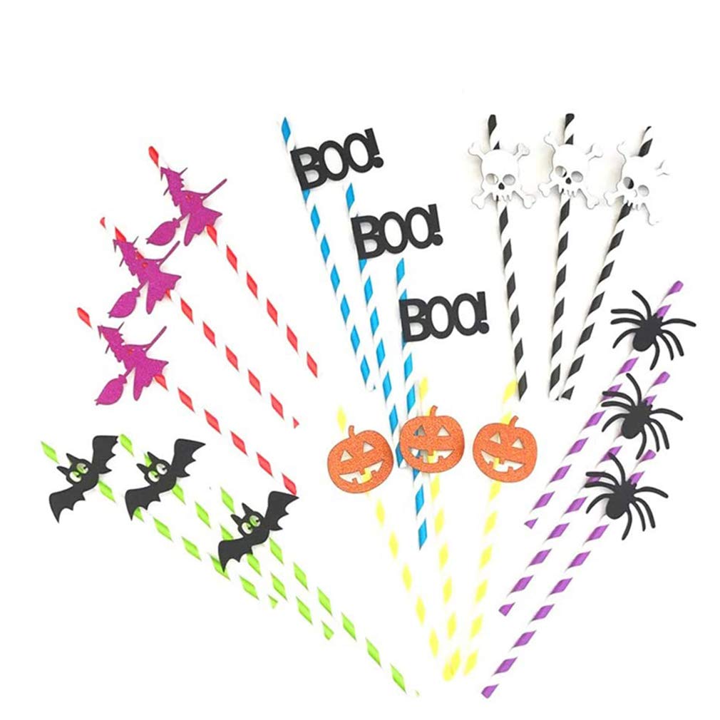 ZaH Pack of 60pcs Halloween Party Straws Disposable Straws for Kids Adult Cute Funny Party Supplies Photo Favor Halloween Decoration (BATS/SKULL/BOO!/SPIDER/PUMPKIN/SWITCH)