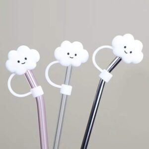 SEWACC 2 Pcs Straw Covers Cloud Shape Silicone Straw Caps Reusable Drinking Straw Tips Lids Straw Toppers for Home Office