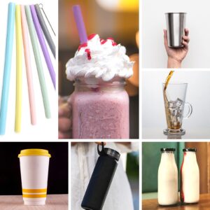 Daily Treasures 14Pcs Silicone Drinking Straws, 3 Sizes Reusable Silicone Straws Straight with 2 Bags & 2 Brushes-Reusable Boba Smoothie Straws for 30 or 20oz Tumblers,Yeti, Ozark(0.5", 0.43", 0.35")