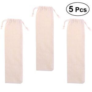 bestonzon 5 pcs cotton and linen pouch bag straw carrying case for stainless steel drinking straws cutlery fork spoon storage