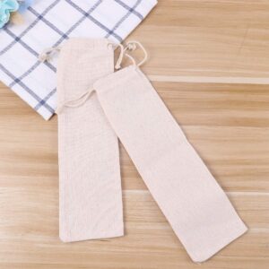 BESTonZON 5 Pcs Cotton and Linen Pouch Bag Straw Carrying Case for Stainless Steel Drinking Straws Cutlery Fork Spoon Storage