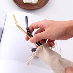 BESTonZON 5 Pcs Cotton and Linen Pouch Bag Straw Carrying Case for Stainless Steel Drinking Straws Cutlery Fork Spoon Storage