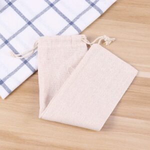 BESTonZON 5 Pcs Cotton and Linen Pouch Bag Straw Carrying Case for Stainless Steel Drinking Straws Cutlery Fork Spoon Storage