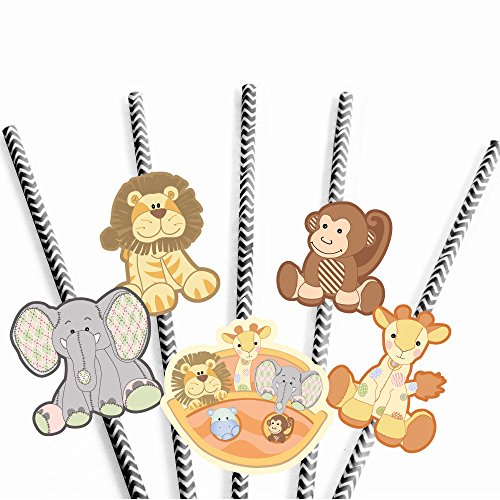 Noah's Ark Paper Straw Decor - Baby Shower or Birthday Party Striped Decorative Straws - Set of 24