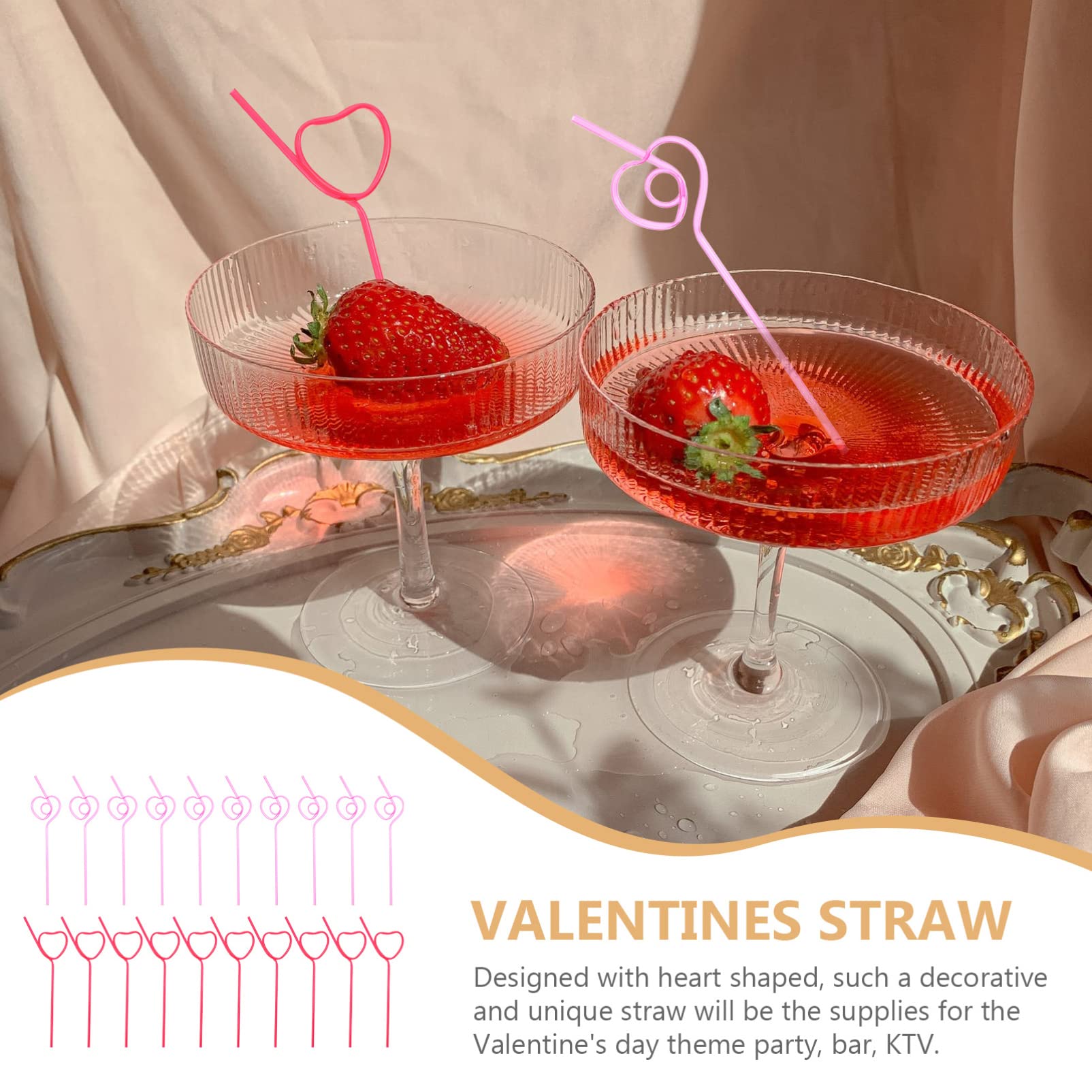 DOITOOL 40pcs Valentines Drink Straws Heart Shape Juice Coffee Straws Decorative Tea Water Straws Bendy Beverage Drinking Straws for Anniversary