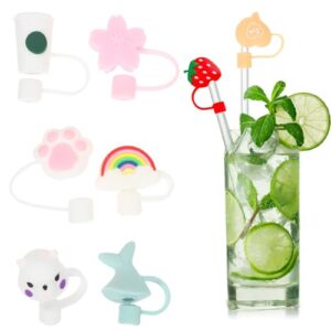 kichvoe silicone straws reusable straws 8pcs silicone straw tips cover reusable straw topper cute straw caps straws plugs for 6-8 mm straws- mixed style silicone straw tips silicone straws reusable