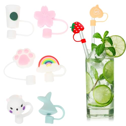 Kichvoe Silicone Straws Reusable Straws 8pcs Silicone Straw Tips Cover Reusable Straw Topper Cute Straw Caps Straws Plugs For 6-8 mm Straws- Mixed style Silicone Straw Tips Silicone Straws Reusable