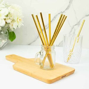 tableclothsfactory 50 pack | 8" metallic gold foil food grade paper drinking straws, biodegradable disposable party straws