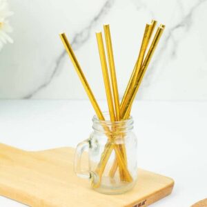 TABLECLOTHSFACTORY 50 Pack | 8" Metallic Gold Foil Food Grade Paper Drinking Straws, Biodegradable Disposable Party Straws