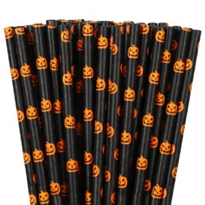 whaline 200pcs halloween paper straws horror pumpkin pattern disposable straws orange black pumpkin face printed drinking straws party straws bulk for cocktail juices halloween party supplies