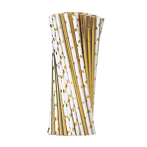 100 packs of gold mixed paper straws biodegradable drink milkshake juice smoothies coffee cocktail drinks birthday baby shower wedding party Wedding bar supplies decor