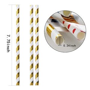 100 packs of gold mixed paper straws biodegradable drink milkshake juice smoothies coffee cocktail drinks birthday baby shower wedding party Wedding bar supplies decor