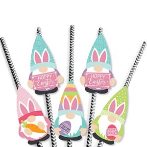 Big Dot of Happiness Easter Gnomes - Paper Straw Decor - Spring Bunny Party Striped Decorative Straws - Set of 24