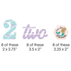 2nd Birthday Let's Be Mermaids - Paper Straw Decor - Second Birthday Party Striped Decorative Straws - Set of 24