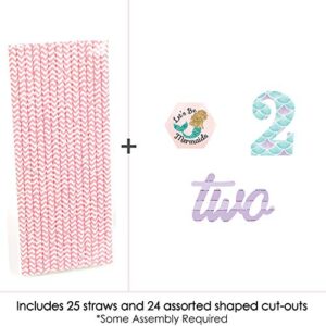 2nd Birthday Let's Be Mermaids - Paper Straw Decor - Second Birthday Party Striped Decorative Straws - Set of 24