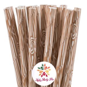 free dhl 500 pcs brown tree wood grain paper straws bulk, forest woodland wood grain paper drinking straws for wedding, baby shower, kids rustic 1st birthday party, adventure picnic mason jar straws