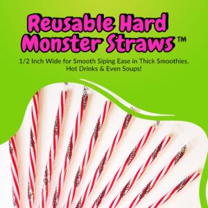 Unbreakable Thick Smoothie Straws – Reusable! Monster Straw® Brand. Premium, Super-Wide™! Durable Hard Straws, Plastic Milkshake Straws, Jumbo Wrapped Boba Straws, Red & White Striped, ½" x 9" 10ct.