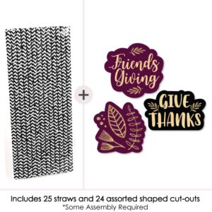 Big Dot of Happiness Elegant Thankful for Friends - Paper Straw Decor - Friendsgiving Thanksgiving Party Striped Decorative Straws - Set of 24