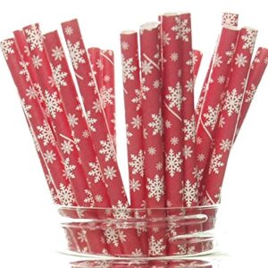 Snowflake Party Straws (50 Pack - Red & Teal) - Winter Holiday Christmas Party Supplies, Snowflake Paper Straws, Snowman / Red & Green Frozen Party Decorations