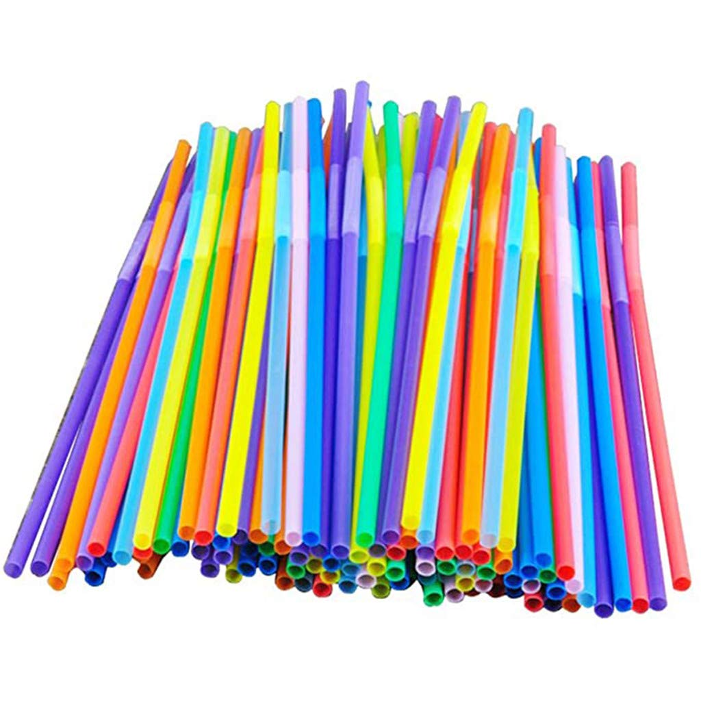 Flexible Disposable Plastic Drinking Straws 100Pcs- 0.23'' Diameter And 10.2'' Long,Stretched Approx 12.8 ''" High (Multicolor-100PCS)