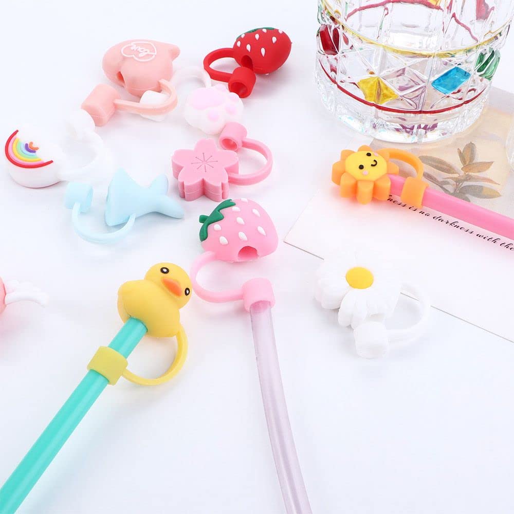 Silicone Straw Tips Cover, Durable Straws Decorative Cap, Cartoon Straw Silicone Plug, Reusable Drinking Straw Plugs, Resuable Anti-Dust Cap(12)