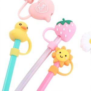 Silicone Straw Tips Cover, Durable Straws Decorative Cap, Cartoon Straw Silicone Plug, Reusable Drinking Straw Plugs, Resuable Anti-Dust Cap(12)