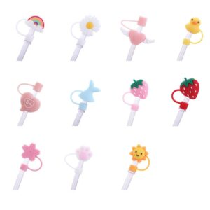 Silicone Straw Tips Cover, Durable Straws Decorative Cap, Cartoon Straw Silicone Plug, Reusable Drinking Straw Plugs, Resuable Anti-Dust Cap(12)