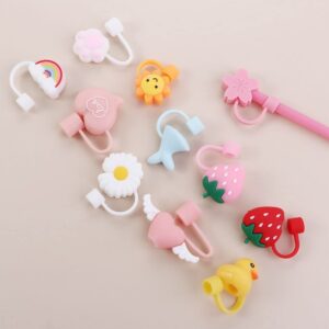 Silicone Straw Tips Cover, Durable Straws Decorative Cap, Cartoon Straw Silicone Plug, Reusable Drinking Straw Plugs, Resuable Anti-Dust Cap(12)