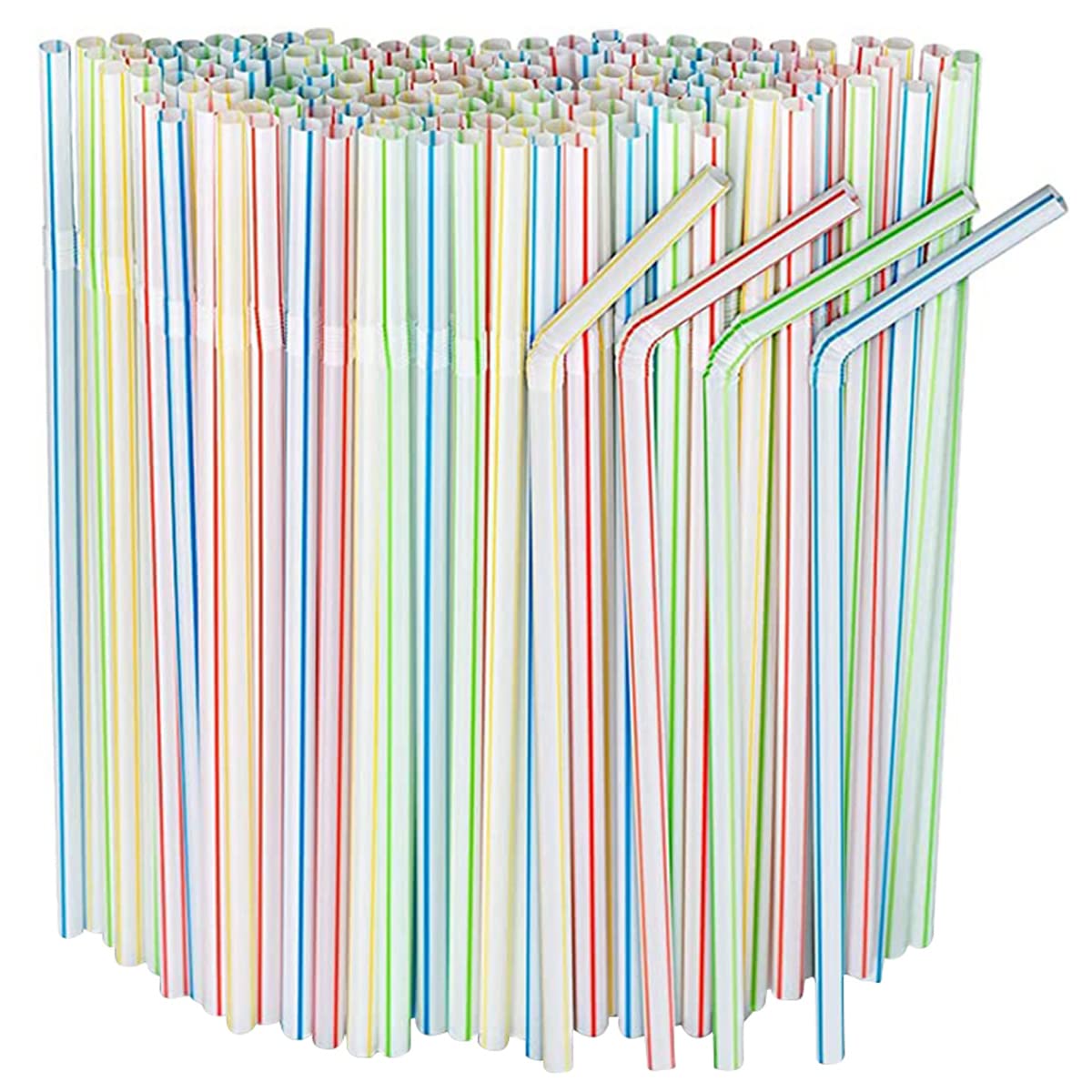 jweemax Flexible Disposable Drinking Straw Bendable/Bendy Straw Colored Cocktail for Beverage Plastic 8 inch