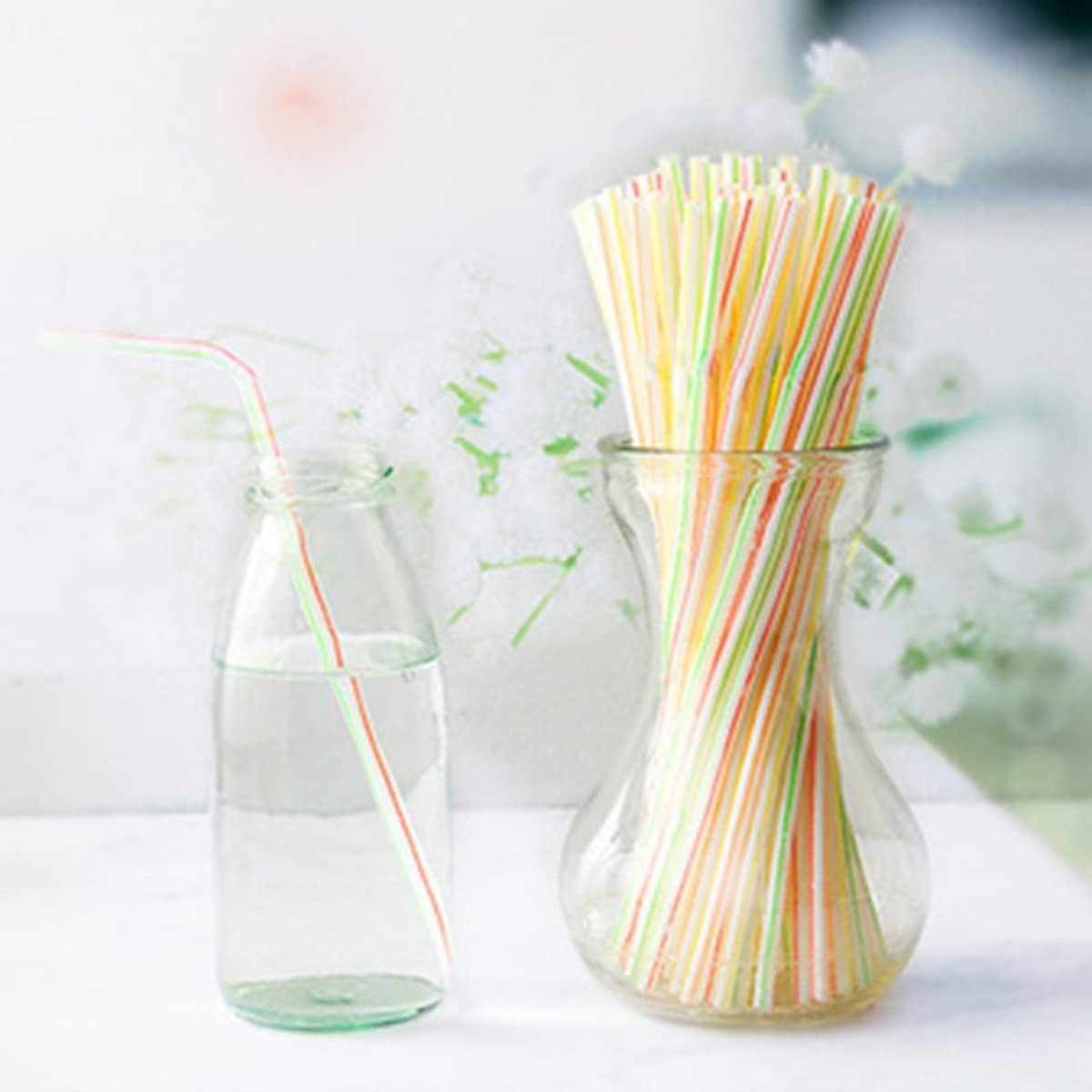 jweemax Flexible Disposable Drinking Straw Bendable/Bendy Straw Colored Cocktail for Beverage Plastic 8 inch