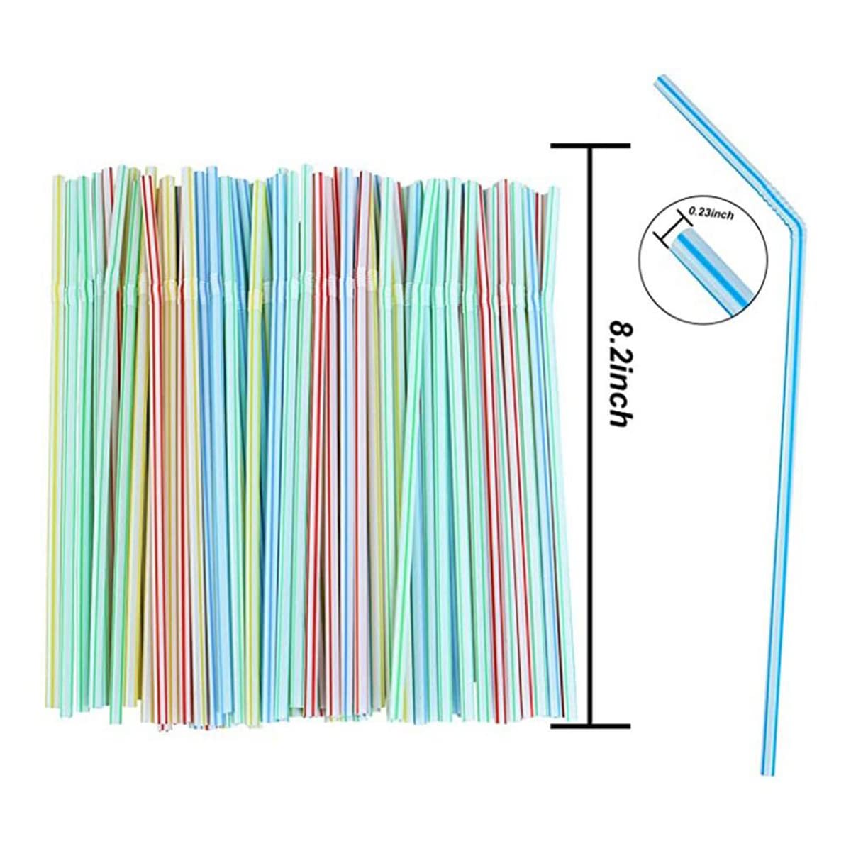 jweemax Flexible Disposable Drinking Straw Bendable/Bendy Straw Colored Cocktail for Beverage Plastic 8 inch