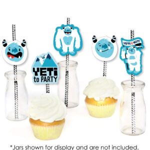 Big Dot of Happiness Yeti to Party - Paper Straw Decor - Abominable Snowman Party or Birthday Party Striped Decorative Straws - Set of 24