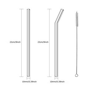 Glass Straws Drinking 9 in x 10mm 2 Bent & 2 Straight Smoothie Reusable Straw 4 Pack with Cleaning Brush