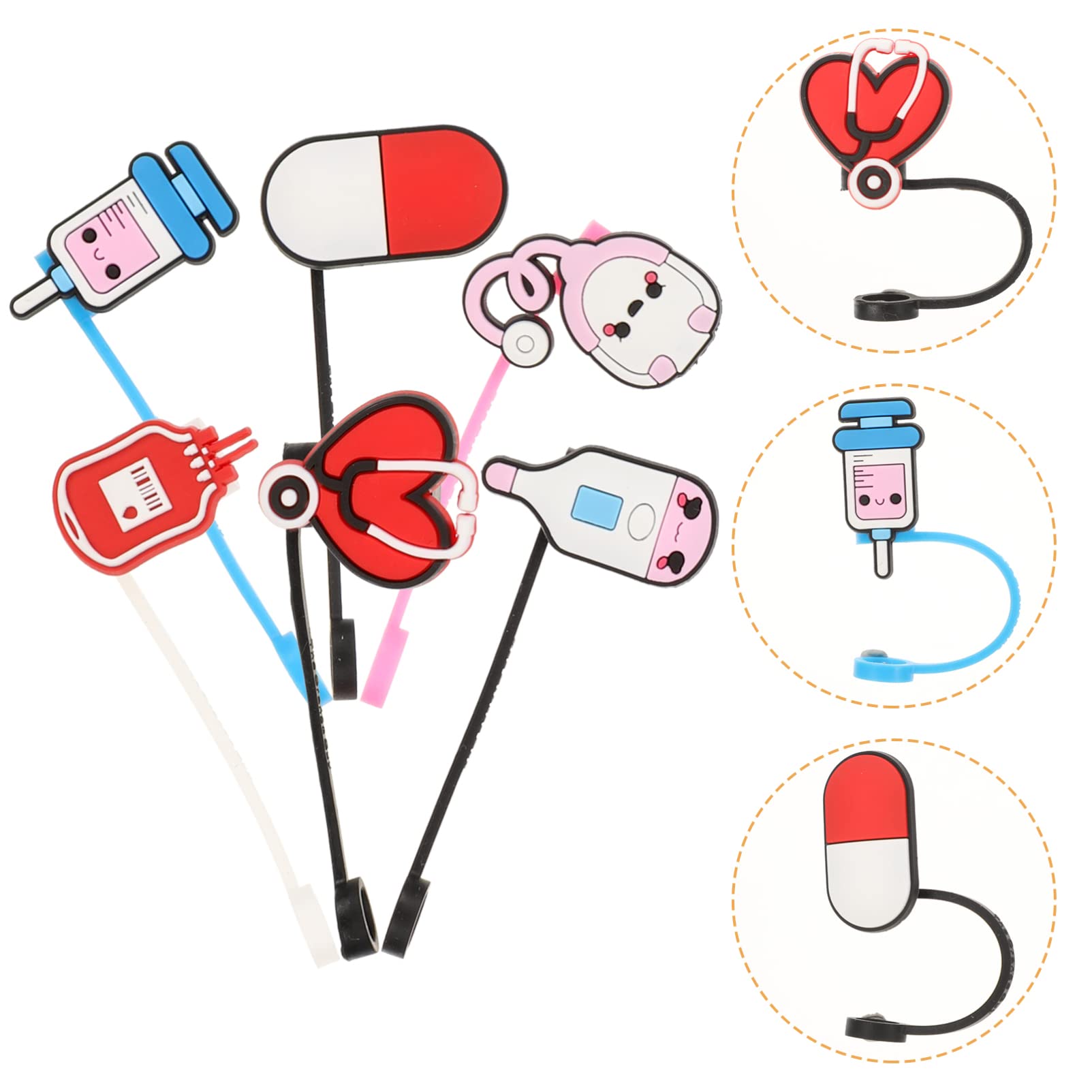 Beavorty 6pcs Medical Straw Cap Stethoscope Straw Cover Silicone Straw Cover Personalized Straw Covers Doctor Straw Toppers Silicone Animals Medical Themed Straw Caps Taste