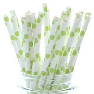 Green Polka Dots Party Paper Straws - 25 Pack - Mason Jar Wedding Straws, Decorative Drinking Straws, Green Polka Dot Straws