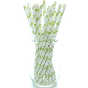 Green Polka Dots Party Paper Straws - 25 Pack - Mason Jar Wedding Straws, Decorative Drinking Straws, Green Polka Dot Straws