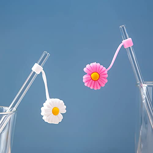 6pcs Silicone Straw Tips Cover Straw Cap Toppers Protector Straw Plugs Reusable for 6-8 mm(1/4 Inch) Straw Daisy