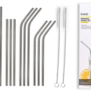 IFUNiD Reusable Stainless Steel Straws 12pcs Set with 2pcs cleaning brushes various size straws for various liquids for a safer earth.