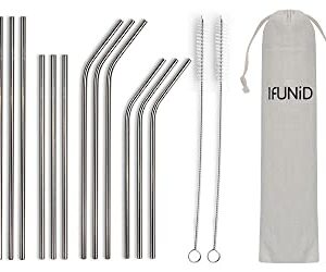 IFUNiD Reusable Stainless Steel Straws 12pcs Set with 2pcs cleaning brushes various size straws for various liquids for a safer earth.