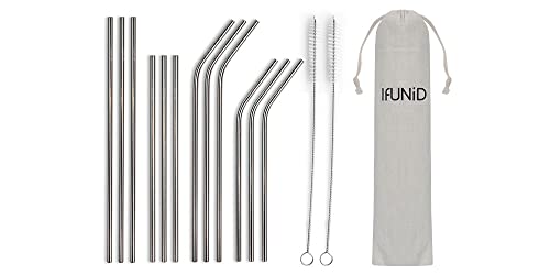 IFUNiD Reusable Stainless Steel Straws 12pcs Set with 2pcs cleaning brushes various size straws for various liquids for a safer earth.