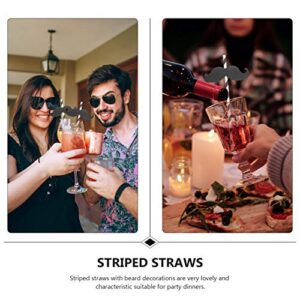 VALICLUD 20Pcs Mustache Party Straws Striped Paper Straws Drinking Straws for Wedding New Year Birthday Party Supplies Black