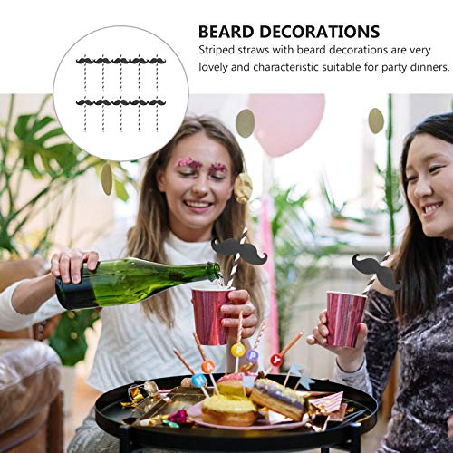 VALICLUD 20Pcs Mustache Party Straws Striped Paper Straws Drinking Straws for Wedding New Year Birthday Party Supplies Black