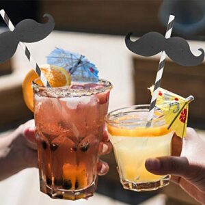 VALICLUD 20Pcs Mustache Party Straws Striped Paper Straws Drinking Straws for Wedding New Year Birthday Party Supplies Black