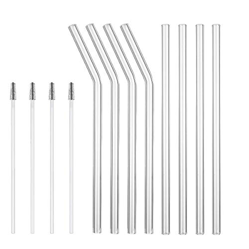 EVEREST GLOBAL Reusable Glass Straws 12 in 1 set 8.5" Drinking Straw for Smoothies Cocktails Bar Accessories Straws with Brushes Inside